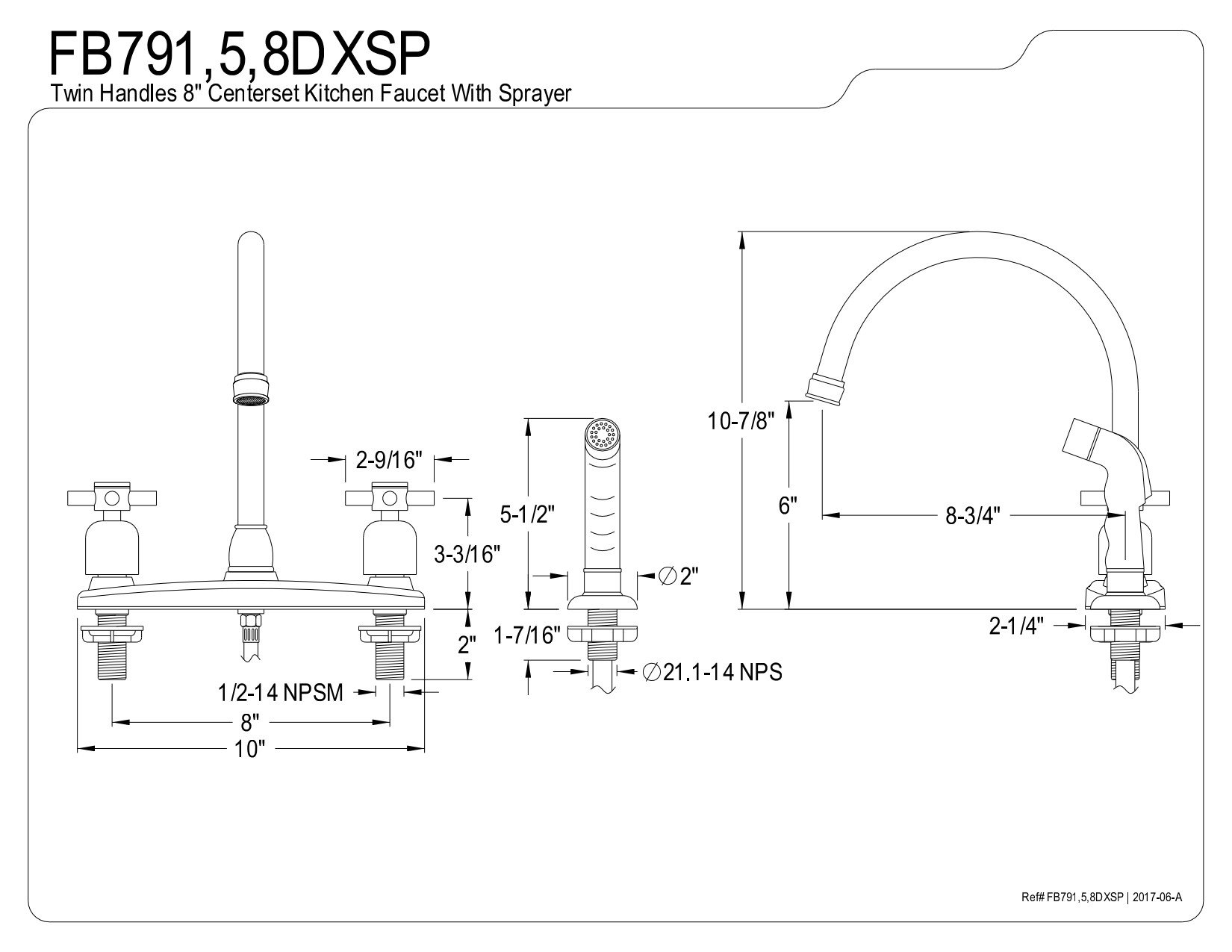 Kingston Brass FB791DXSP Concord 8" Centerset Kitchen Faucet, 8-3/4" in Spout Reach, Polished Chrome