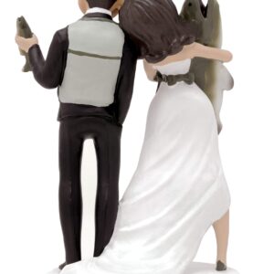 Dihtan Unique and Funny Fishing Wedding Cake Toppers Bride and Groom (Light Skin Dark Hair)