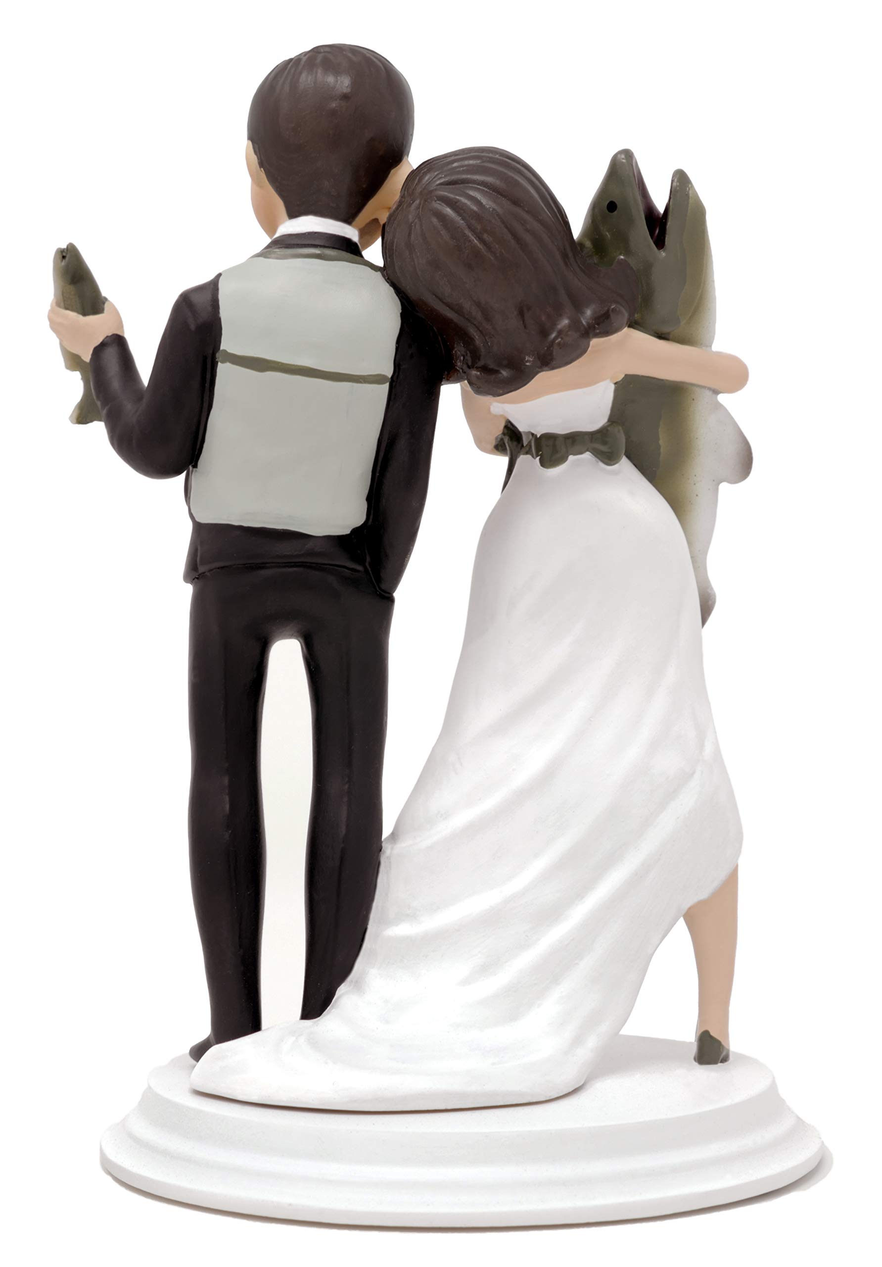 Dihtan Unique and Funny Fishing Wedding Cake Toppers Bride and Groom (Light Skin Dark Hair)