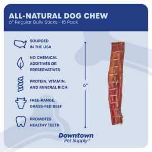 Downtown Pet Supply Bully Sticks for Dogs (6", 15-Pack Regular) Rawhide Free Dog Chews Long Lasting Non-Splintering Pizzle Sticks - USA Sourced Low Odor Bully Sticks for Small - Medium Dogs