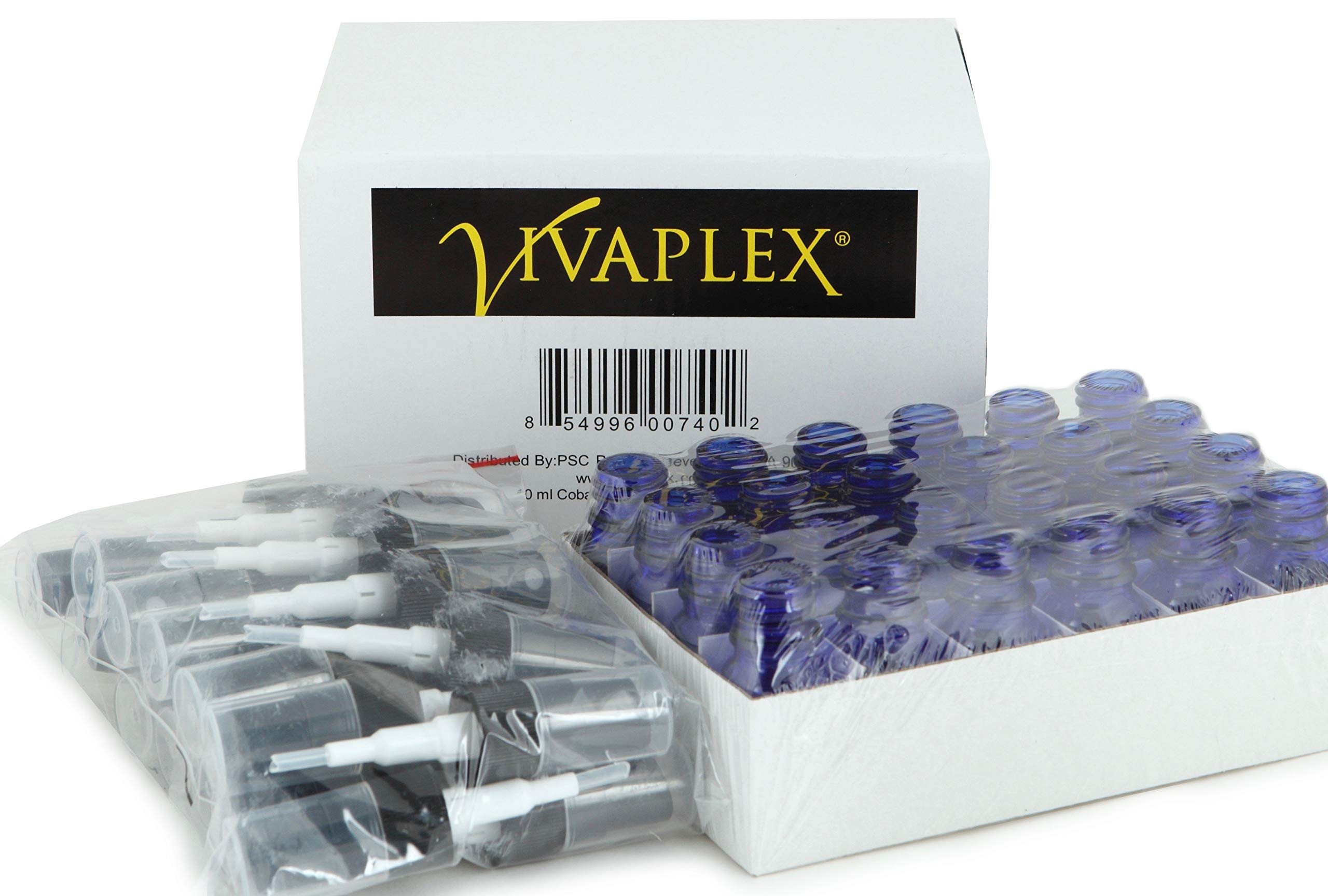 Vivaplex, 24, Cobalt Blue, 10 ml (1/3 oz) Glass Bottles, with Black Fine Mist Sprayer's