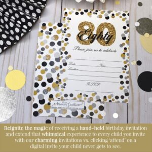 Confetti Polka Dot 80th Birthday Party Invitations, 20 5x7 Fill In Cards with Twenty White Envelopes by AmandaCreation