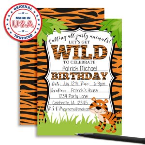 Tiger Birthday Party Invitations for a WILD time, 20 5x7 Fill In Cards with Twenty White Envelopes by AmandaCreation.