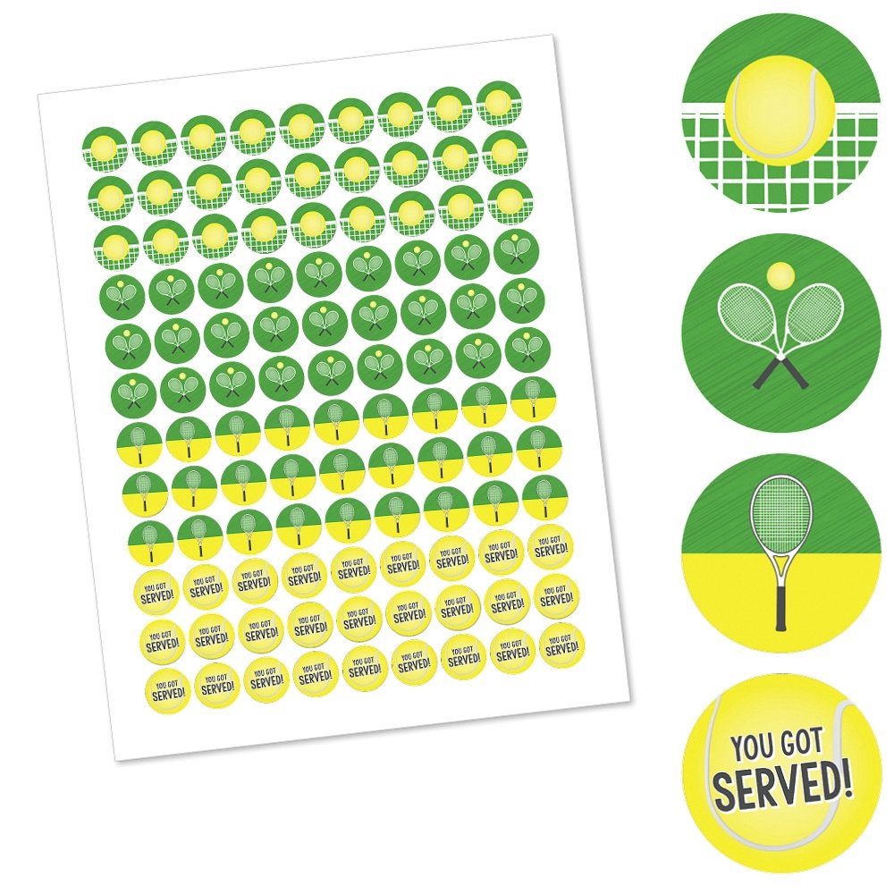 Big Dot of Happiness You Got Served - Tennis - Baby Shower or Tennis Ball Birthday Party Round Candy Sticker Favors - Labels Fit Chocolate Candy (1 Sheet of 108)