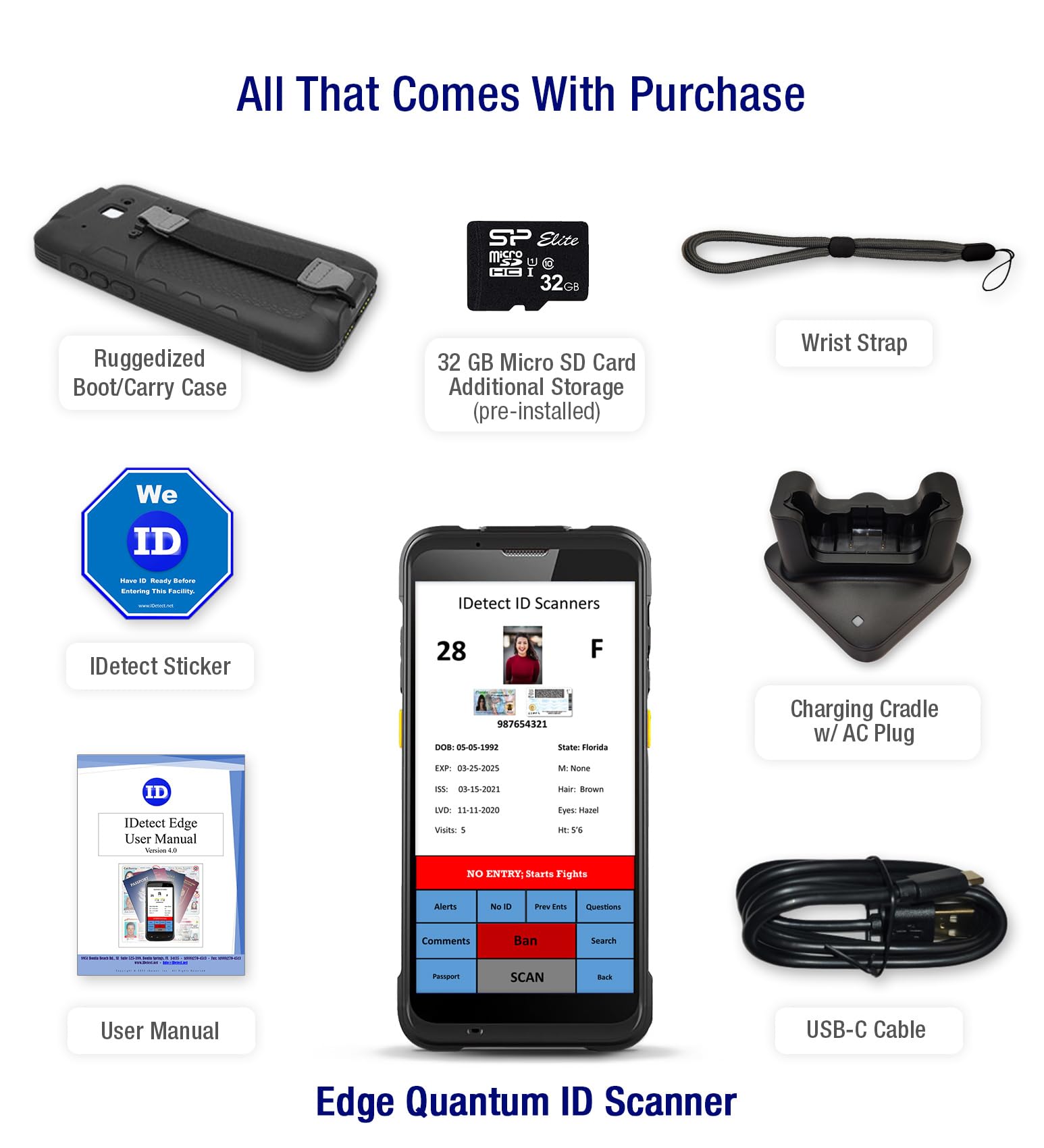 ID Scanner - Drivers License and Passport Scanner and Reader - Age Verification and Customer Management - Quantum Edge V3 Includes Handheld Scanner, Outer Carry Case, & Accessories