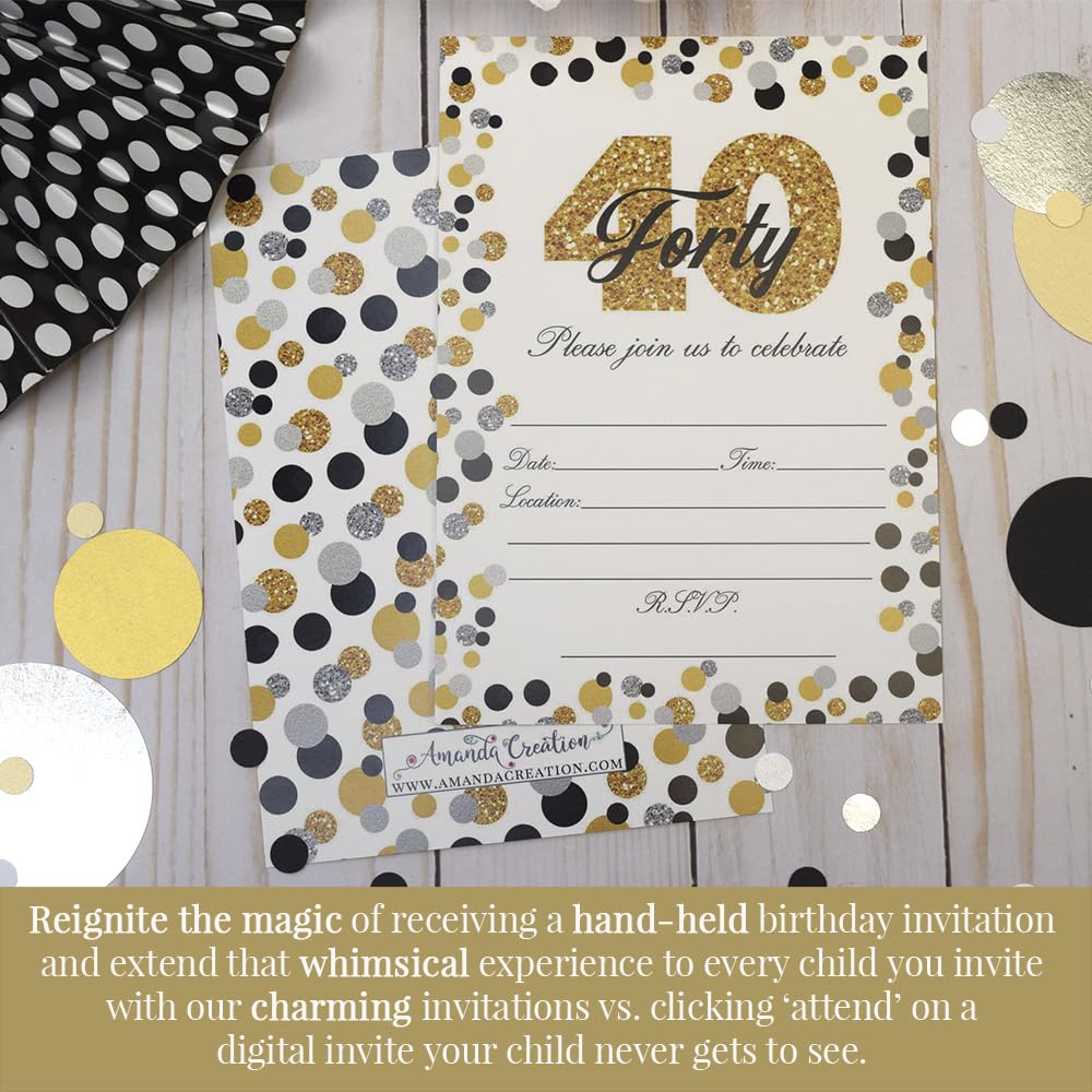 Confetti Polka Dot 40th Birthday Party Invitations, 20 5x7 Fill In Cards with Twenty White Envelopes by AmandaCreation