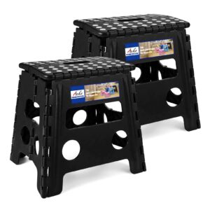 acko 2pack folding step stool - 13" height premium heavy duty foldable stool for kids and adults, kitchen garden bathroom stepping stool (black, 2pack)