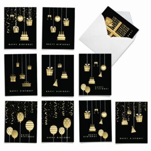 the best card company - 10 birthday note cards boxed (4 x 5.12 inch) - celebration candles and cake, notecards assorted (not gold foil) - elegant event am6723bdg-b1x10