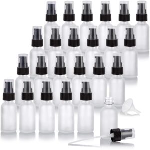 1 oz / 30 ml frosted clear glass boston round bottle with black treatment pump (24 pack) + funnel