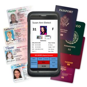 id scanner - drivers license and passport scanner and reader - age verification and customer management - quantum edge v3 includes handheld scanner, outer carry case, & accessories