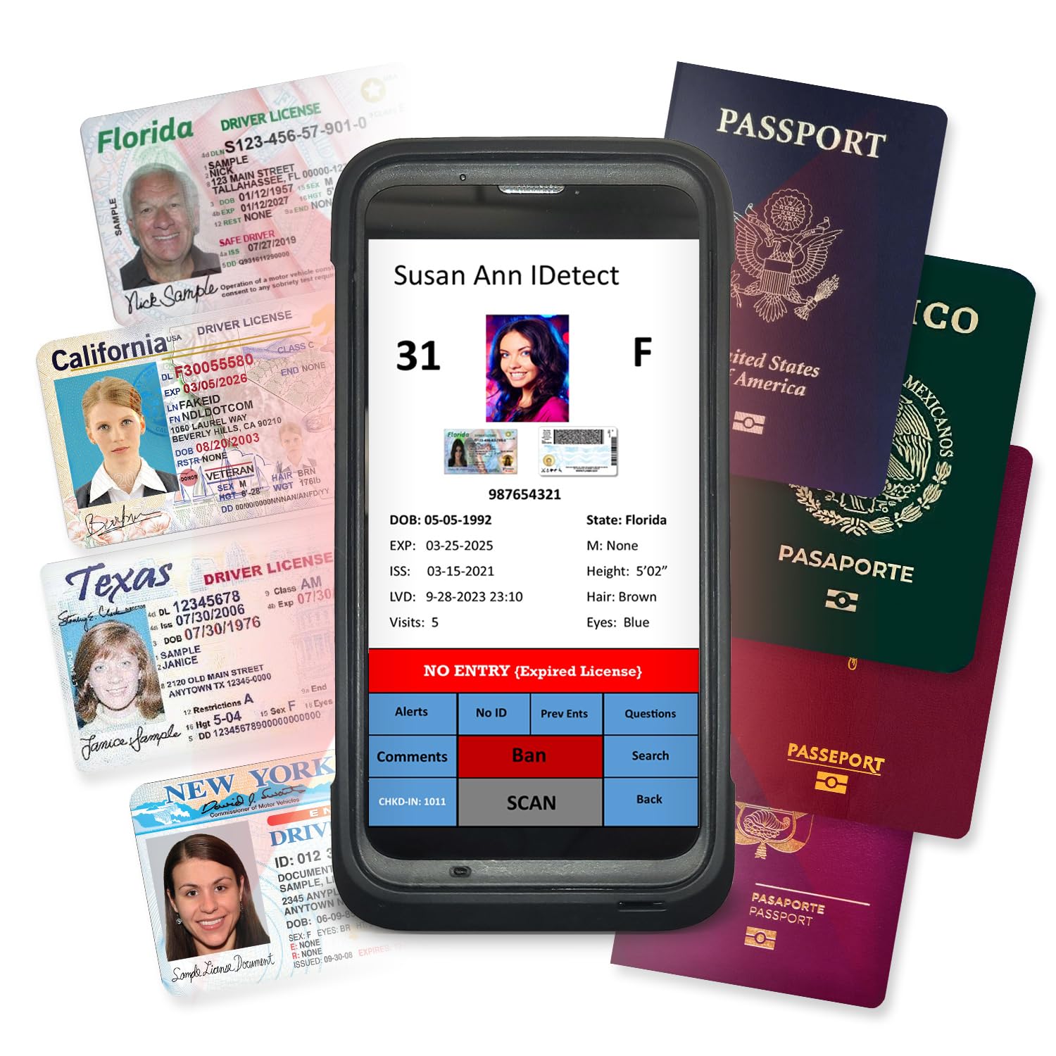 ID Scanner - Drivers License and Passport Scanner and Reader - Age Verification and Customer Management - Quantum Edge V3 Includes Handheld Scanner, Outer Carry Case, & Accessories