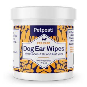 petpost | dog ear cleaner wipes - ultra soft cotton pads in coconut oil aloe solution - dog ear rinse & cleanser 100 ct.