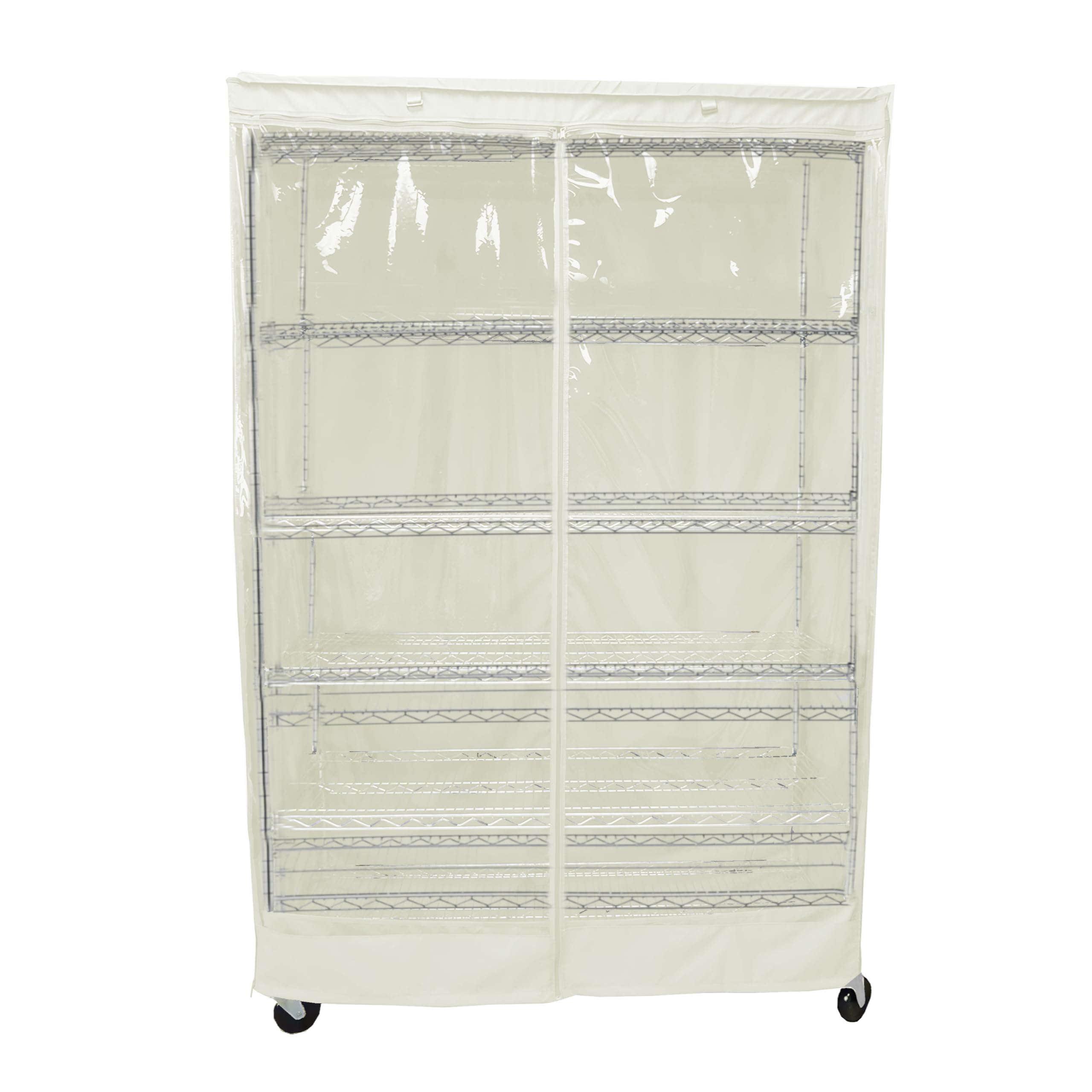 Formosa Covers Premium Clear Front Wire Shelf Steel Rack Cover Off White - Heavy-Duty Storage Solution for Wire Shelving Rack (48”Wx18”Dx72”H) - Waterproof PVC, Water/Dust Resistant Fabric, Zippers