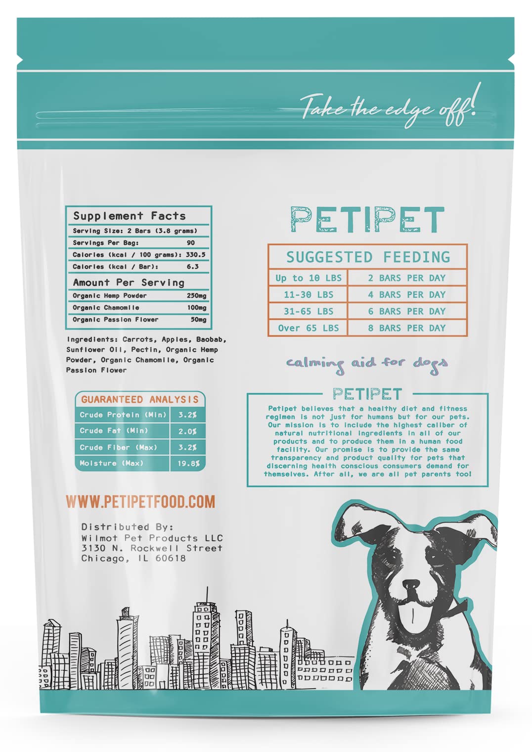 PETIPET Vegan Calming Bars for Small Dogs - Anxiety Composure Relief - with Carrots, Apples, Hemp, Chamomile, Passion Flower - for Dog Stress & Separation Aid + Chewing & Barking 180 Treats