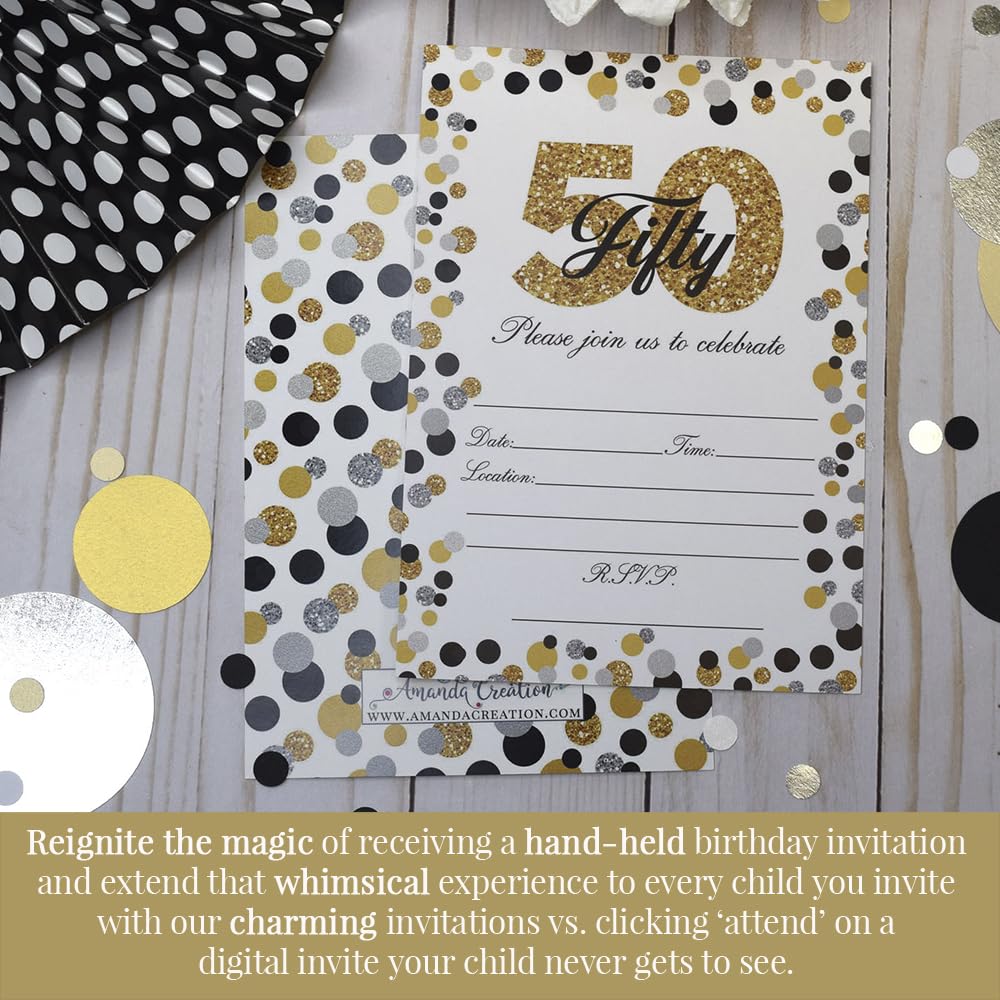 Confetti Polka Dot 50th Birthday Party Invitations, 20 5x7 Fill In Cards with Twenty White Envelopes by AmandaCreation AmandaCreation