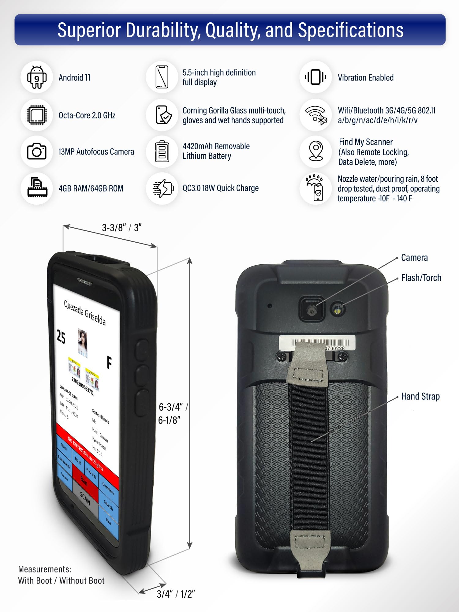 ID Scanner - Drivers License and Passport Scanner and Reader - Age Verification and Customer Management - Quantum Edge V3 Includes Handheld Scanner, Outer Carry Case, & Accessories