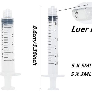 Precision Applications of Glue, 3ml 5ml Syringes and Blunt Tip Needles(14 15 16 18 19 20 21 22 23 25 Ga), for Liquid Measuring, Craft Paint, Epoxy Resin, Oil or Adhesives Applicator