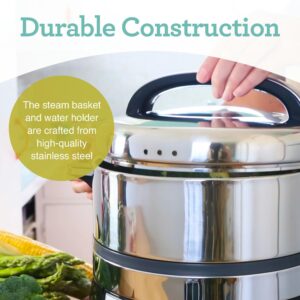 Euro Cuisine FS3200 Electric Food Steamer, Versatile Vegetable Steamer & Steam Cooker for Healthy Cooking, Ideal for Fish, Veggie, Meat, Easy Cleaning, Stainless Steel Design 1200 Watts