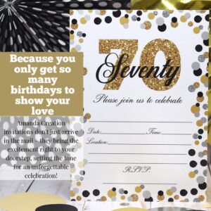 Confetti Polka Dot 70th Birthday Party Invitations, 20 5x7 Fill In Cards with Twenty White Envelopes by AmandaCreation