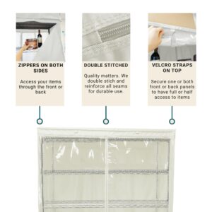 Formosa Covers Premium Clear Front Wire Shelf Steel Rack Cover Off White - Heavy-Duty Storage Solution for Wire Shelving Rack (48”Wx18”Dx72”H) - Waterproof PVC, Water/Dust Resistant Fabric, Zippers