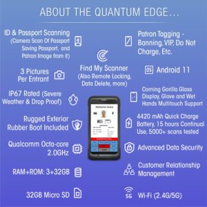 ID Scanner - Drivers License and Passport Scanner and Reader - Age Verification and Customer Management - Quantum Edge V3 Includes Handheld Scanner, Outer Carry Case, & Accessories