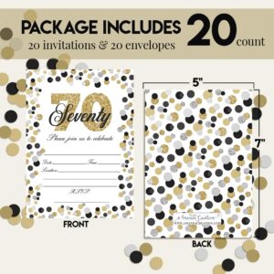 Confetti Polka Dot 70th Birthday Party Invitations, 20 5x7 Fill In Cards with Twenty White Envelopes by AmandaCreation