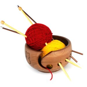 Wooden Yarn Bowl for Knitting and Crocheting Wide and Deep for Projects of Any Size Holder Dimensions Allow You to Place Large Yarn Cakes and Wool Balls