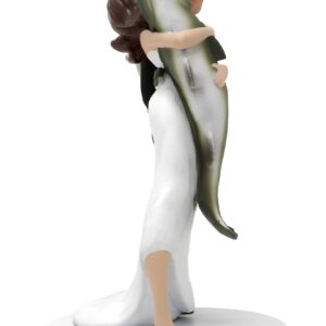 Dihtan Unique and Funny Fishing Wedding Cake Toppers Bride and Groom (Light Skin Dark Hair)