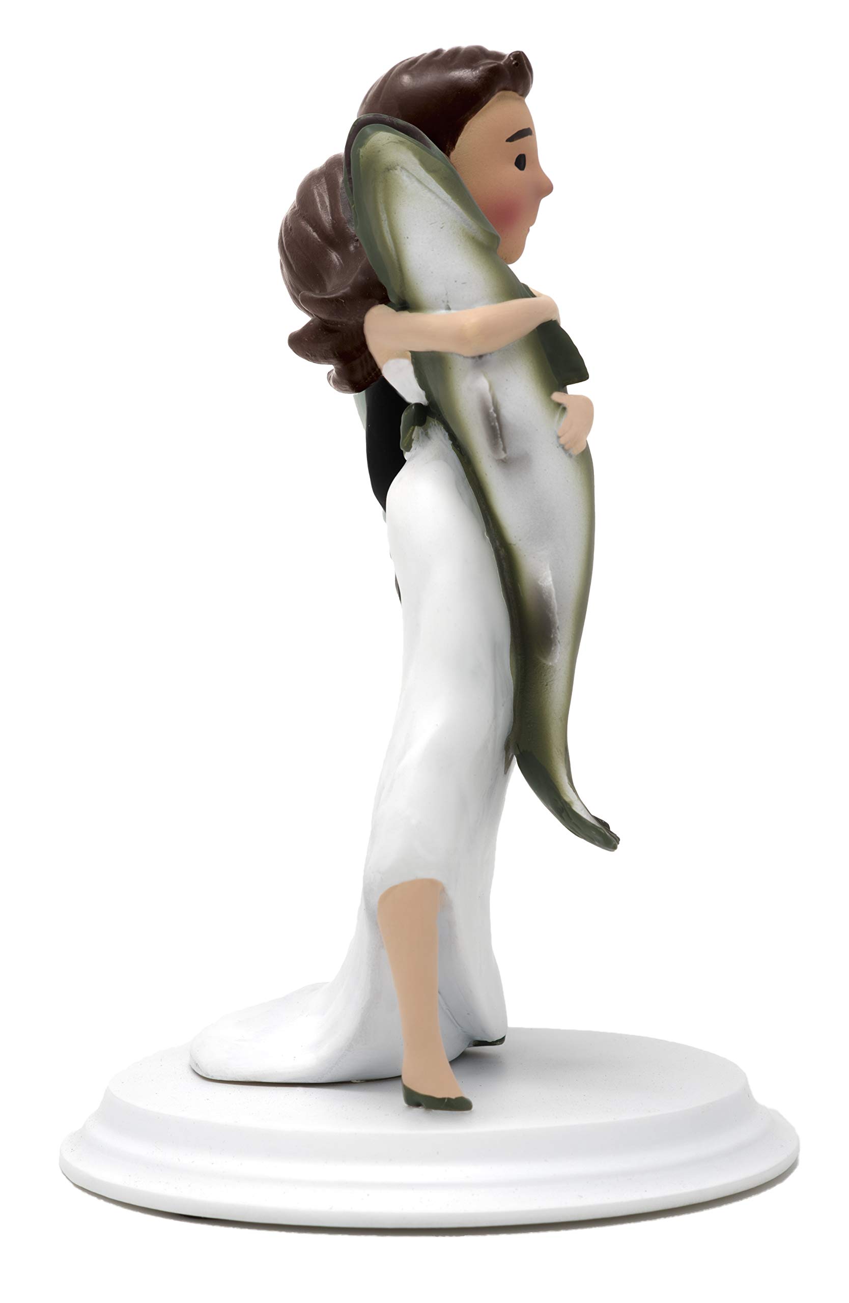 Dihtan Unique and Funny Fishing Wedding Cake Toppers Bride and Groom (Light Skin Dark Hair)