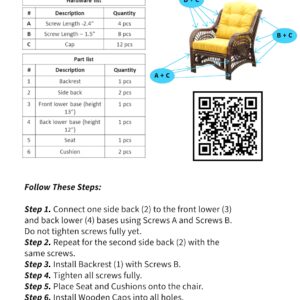 Malibu Lounge Set of 4: 2 Natural Rattan Wicker Chairs, Loveseat with Light Brown Cushions and Coffee Table w/Glass Handmade, White Wash