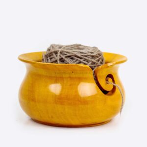 Nagina International Kitchen Pot Styled Premium Wood Crafted Portable Yarn Storage Knitting Bowl (Large, Turmeric Wood)