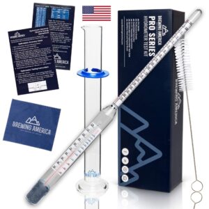 thermo-hydrometer abv tester kit triple scale for beer/wine - pro series american-made specific gravity hydrometer with thermometer temperature correction, n.i.s.t traceable (kit)