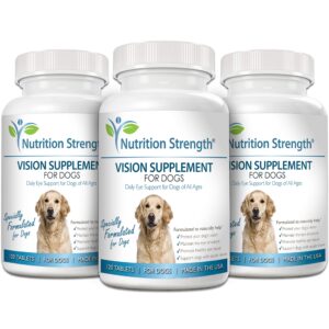 Nutrition Strength Eye Care for Dogs Daily Vision Supplement with Lutein, Zeaxanthin, Astaxanthin, CoQ10, Bilberry Antioxidants, Vitamin C, Vitamin E Support for Dog Eye Problems, 120 Chewable Tablets