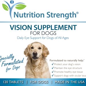 Nutrition Strength Eye Care for Dogs Daily Vision Supplement with Lutein, Zeaxanthin, Astaxanthin, CoQ10, Bilberry Antioxidants, Vitamin C, Vitamin E Support for Dog Eye Problems, 120 Chewable Tablets