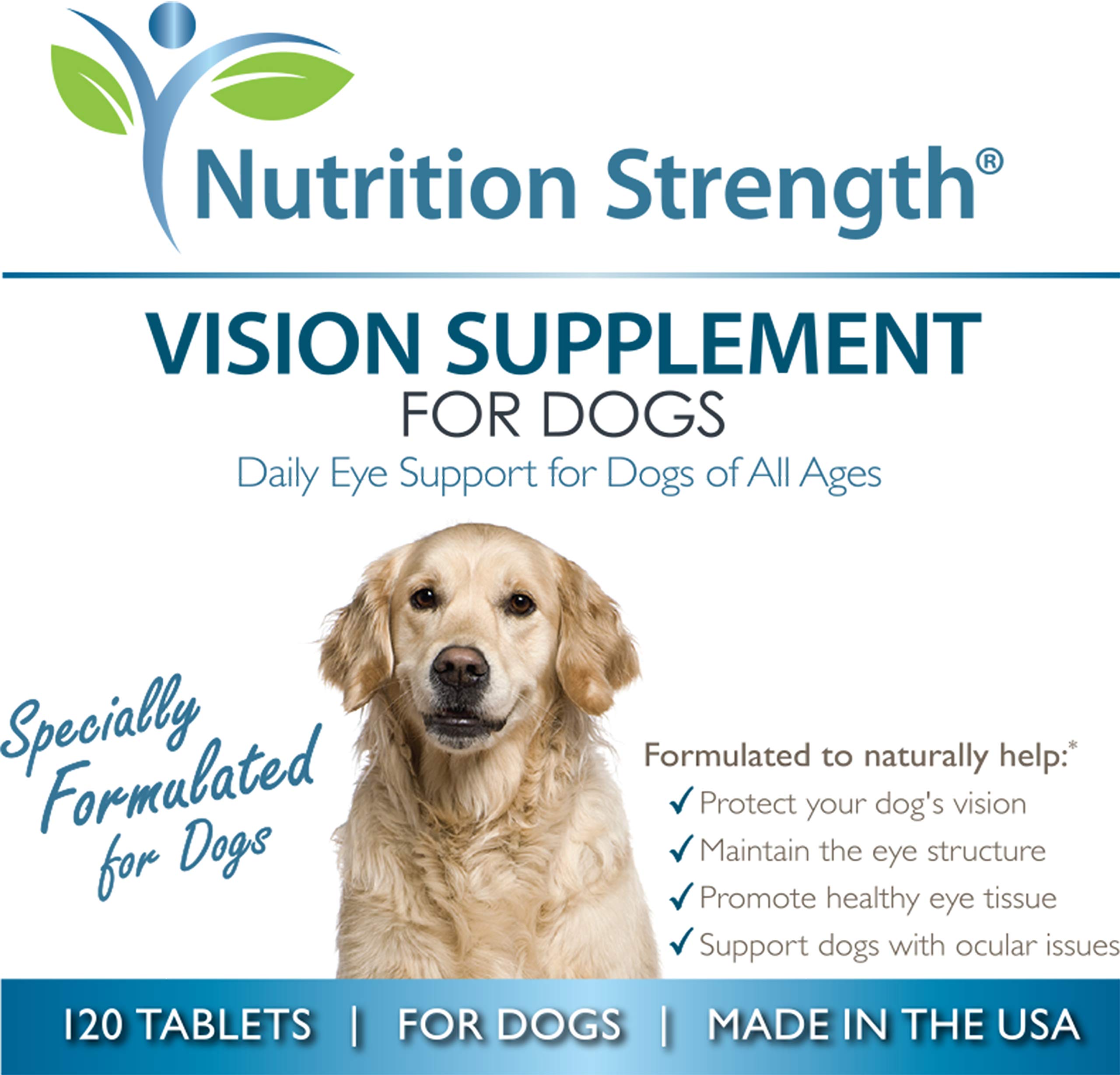 Nutrition Strength Eye Care for Dogs Daily Vision Supplement with Lutein, Zeaxanthin, Astaxanthin, CoQ10, Bilberry Antioxidants, Vitamin C, Vitamin E Support for Dog Eye Problems, 120 Chewable Tablets