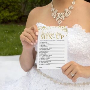 Black and Gold Bridal Shower Word Scramble Game Unscramble Wedding Phrases, Modern Confetti, 4x6 Cards, 25 Guest Pack