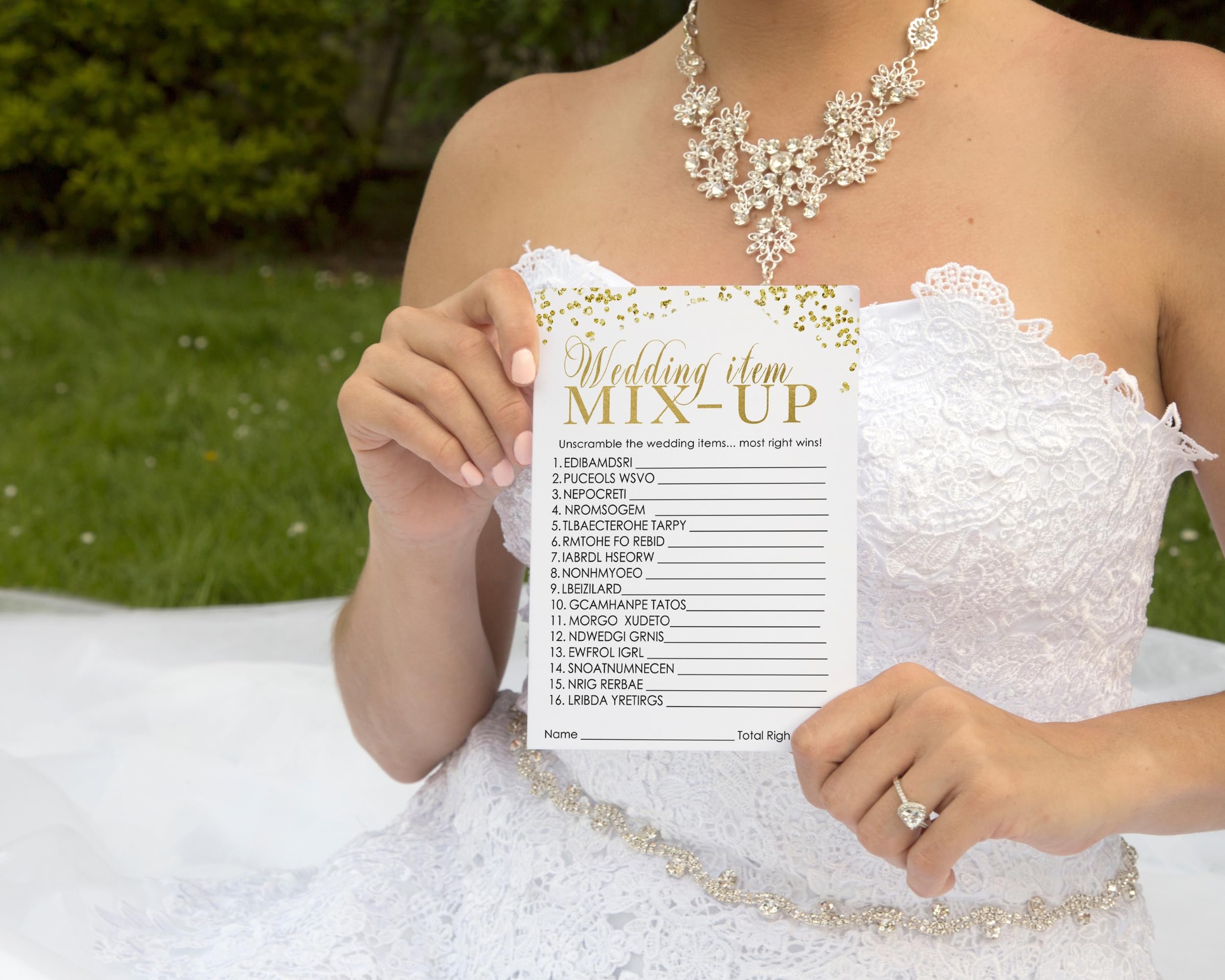 Black and Gold Bridal Shower Word Scramble Game Unscramble Wedding Phrases, Modern Confetti, 4x6 Cards, 25 Guest Pack