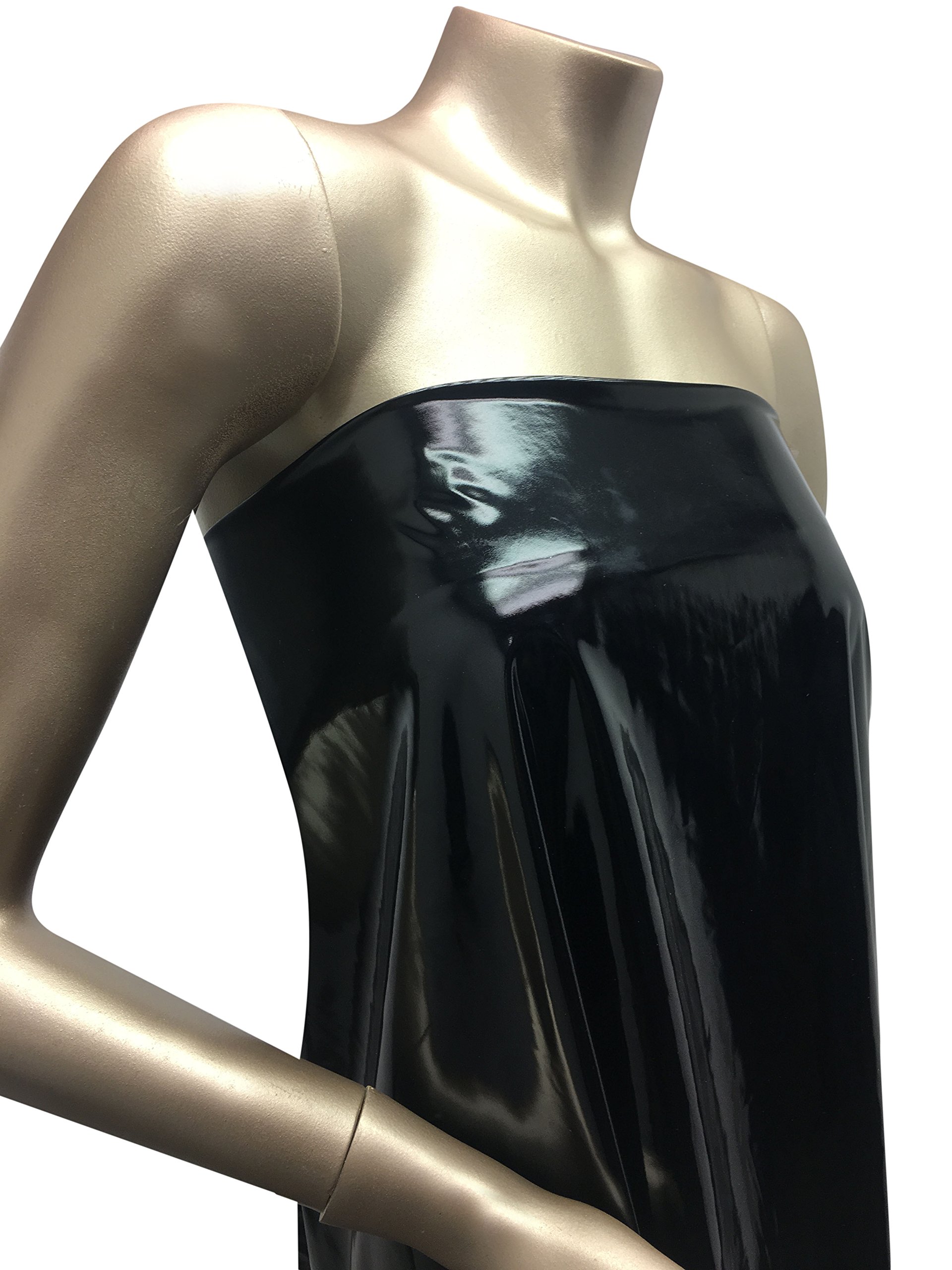 Polyester Spandex Shiny Black Faux Vinyl 2 Ways Stretch Fabric