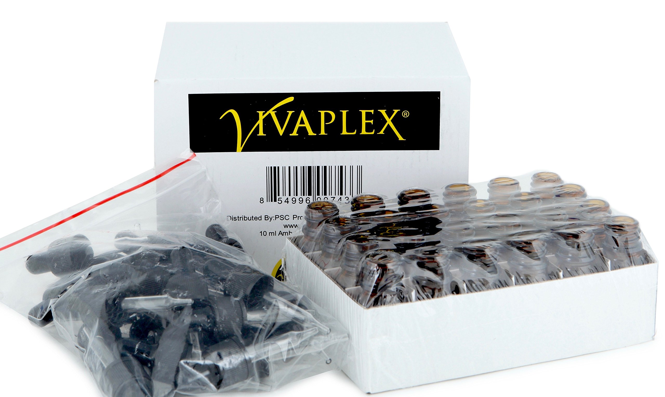 Vivaplex, 24, Amber, 10 ml (1/3 oz) Glass Bottles, with Glass Eye Droppers