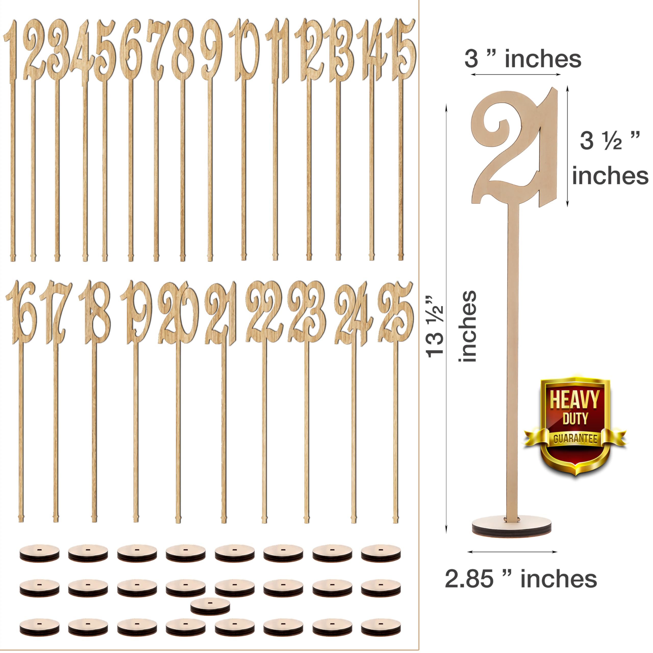 Merry Expressions Table Numbers, Wedding Table Numbers 1-25, Each Number is 13.5 inch Wooden Numbers For Receptions, Weddings & Restaurants Commercial Grade