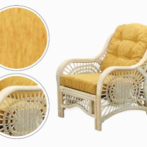 Malibu Lounge Set of 4: 2 Natural Rattan Wicker Chairs, Loveseat with Light Brown Cushions and Coffee Table w/Glass Handmade, White Wash