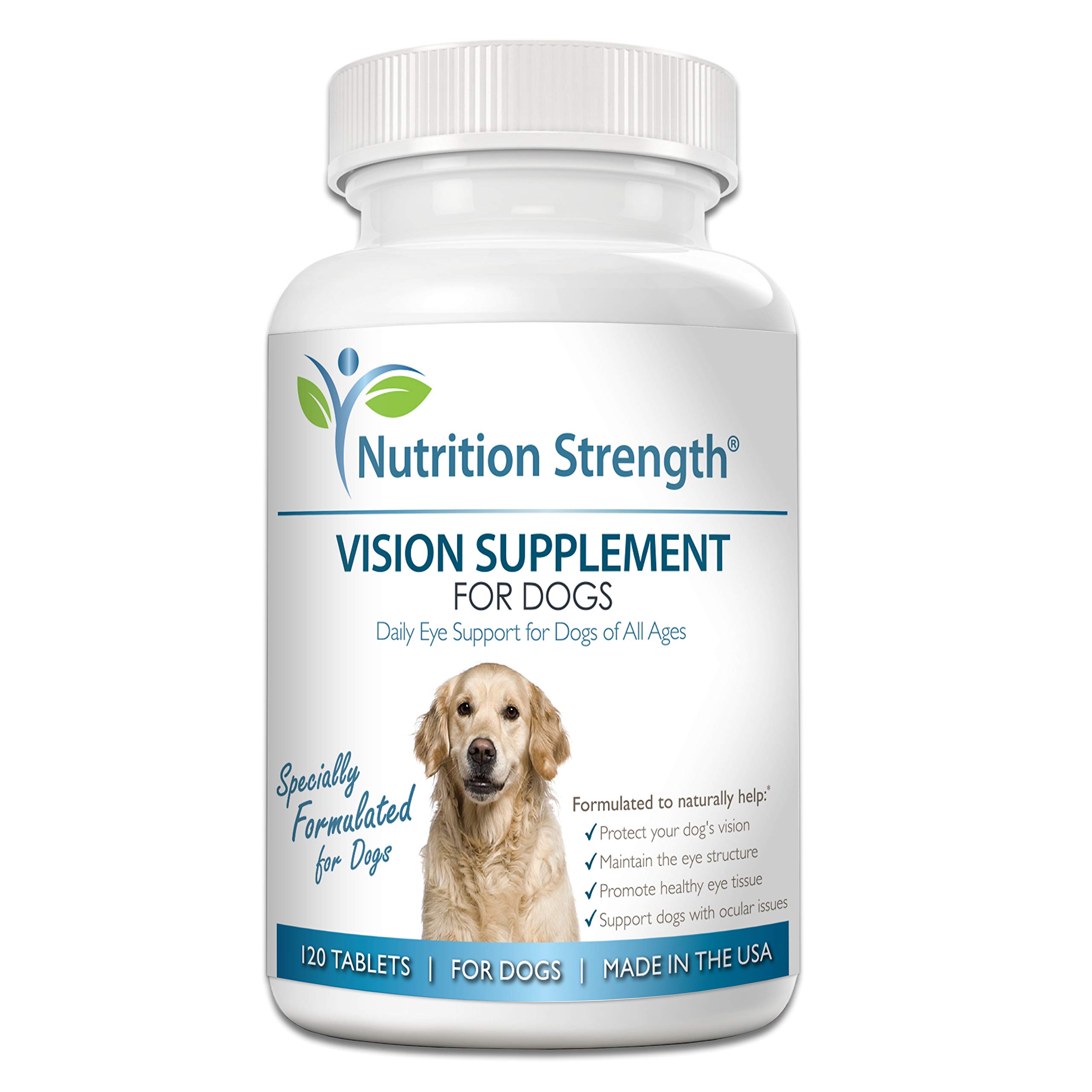 Nutrition Strength Eye Care for Dogs Daily Vision Supplement with Lutein, Zeaxanthin, Astaxanthin, CoQ10, Bilberry Antioxidants, Vitamin C, Vitamin E Support for Dog Eye Problems, 120 Chewable Tablets