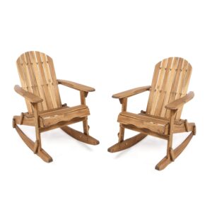 christopher knight home malibu outdoor acacia wood adirondack rocking chairs, 2-pcs set, natural stained