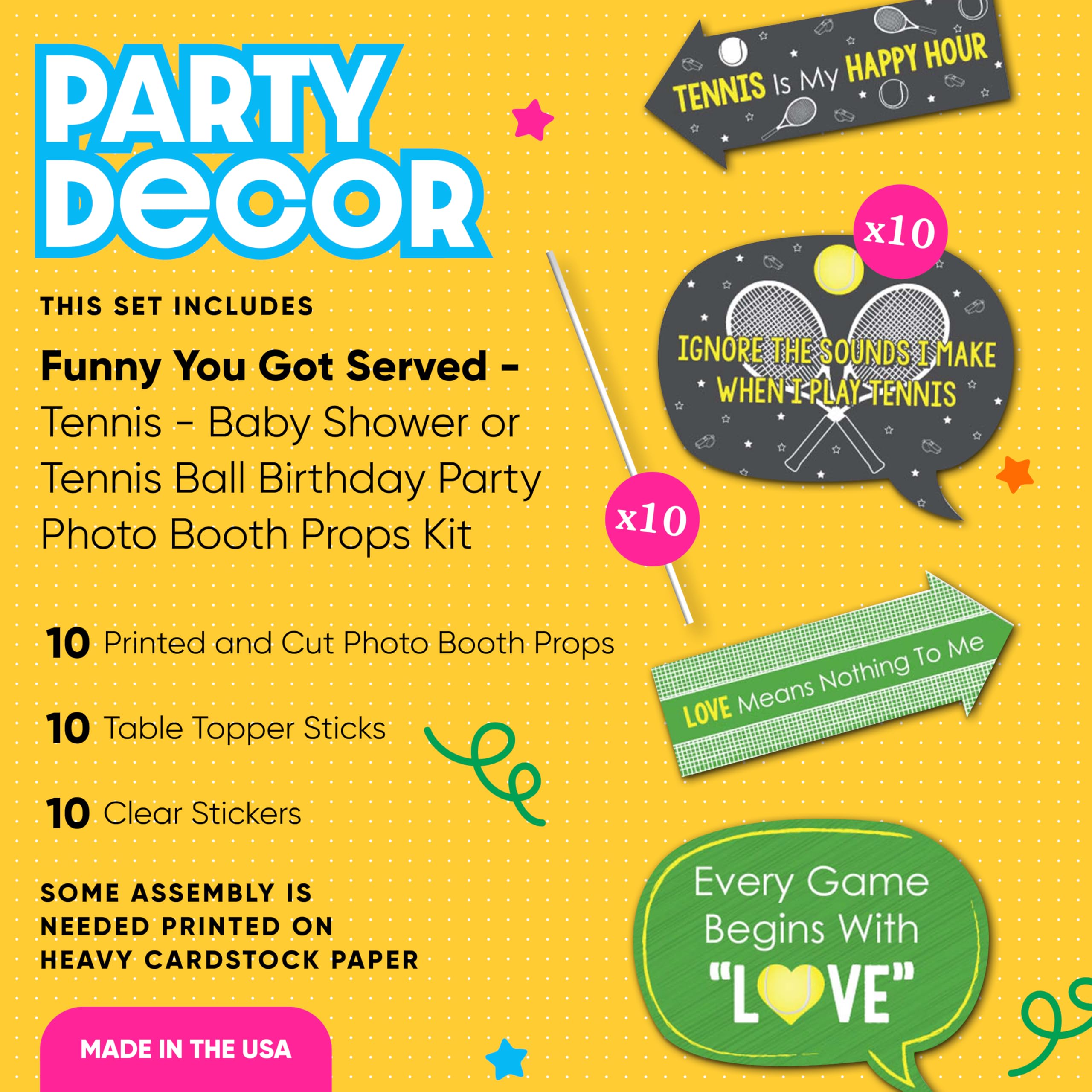 Big Dot of Happiness You Got Served - Tennis Party Decorations - Tennis Party Photo Booth Props - Baby Shower or Tennis Ball Birthday Party Decorations- Tennis Party Photo Booth Props - 10 Piece