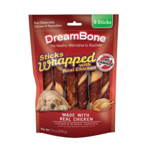 dreambone chicken-wrapped chews 8 count, rawhide-free chews for dogs - large | 8-count