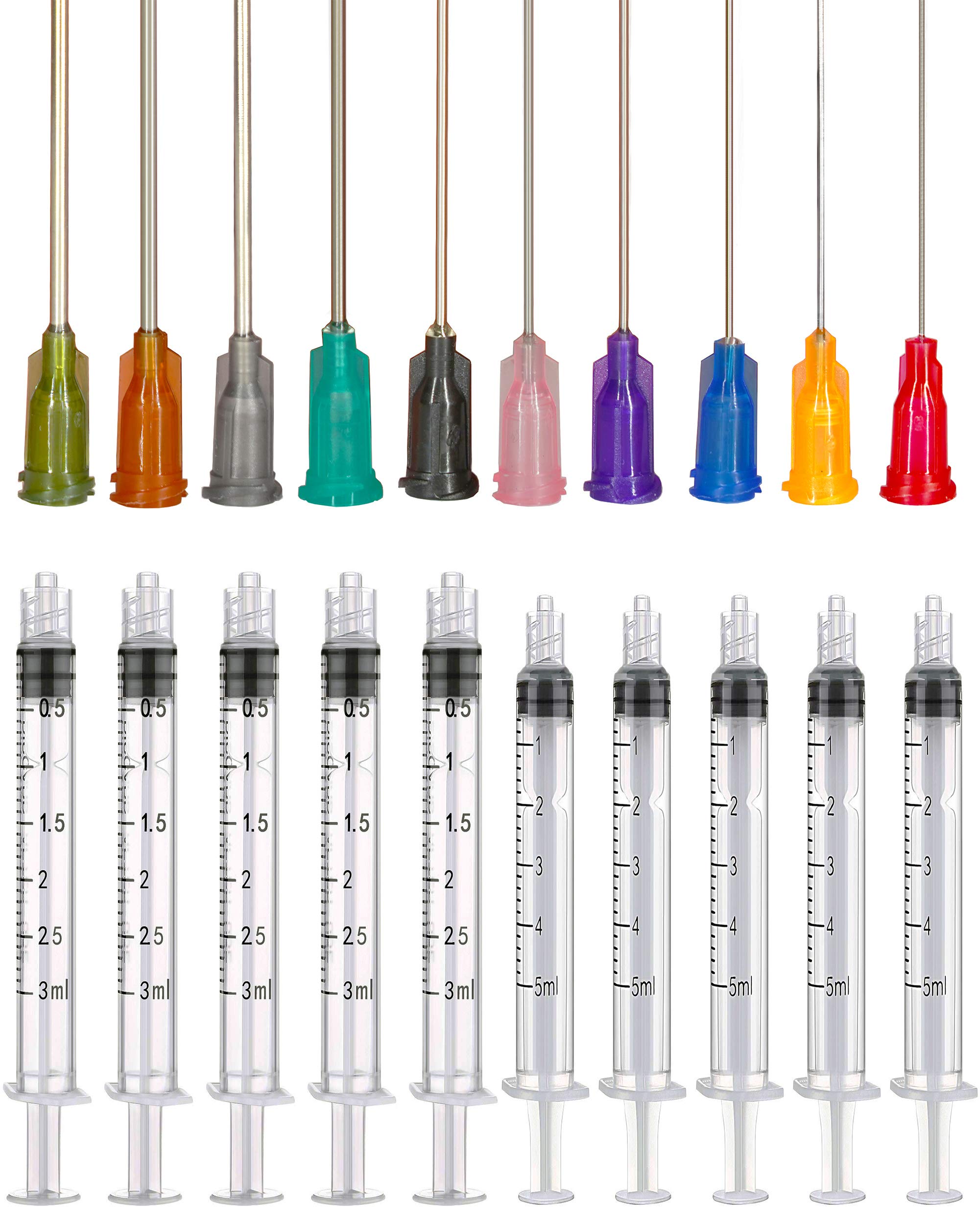 Precision Applications of Glue, 3ml 5ml Syringes and Blunt Tip Needles(14 15 16 18 19 20 21 22 23 25 Ga), for Liquid Measuring, Craft Paint, Epoxy Resin, Oil or Adhesives Applicator