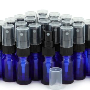 Vivaplex, 24, Cobalt Blue, 10 ml (1/3 oz) Glass Bottles, with Black Fine Mist Sprayer's