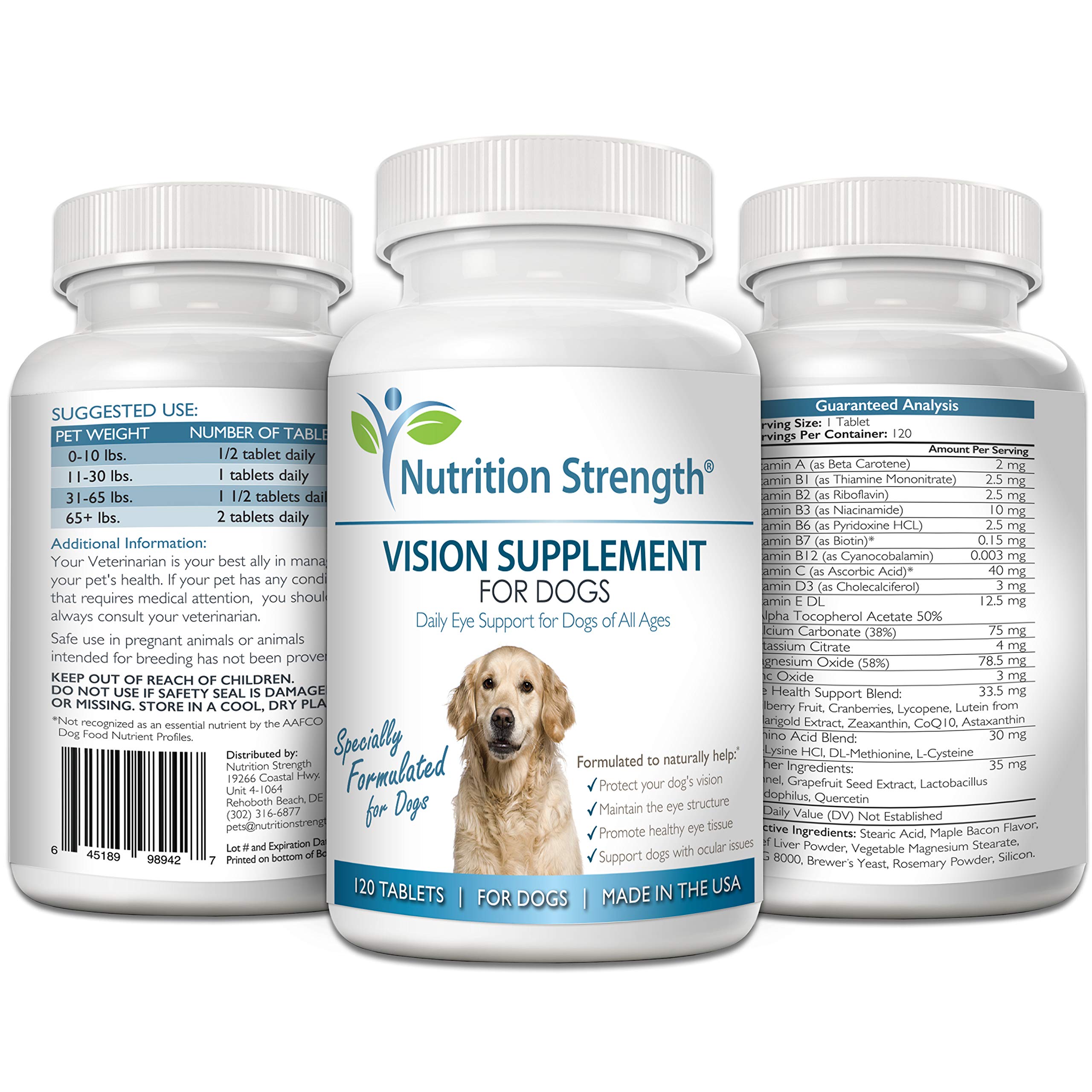 Nutrition Strength Eye Care for Dogs Daily Vision Supplement with Lutein, Zeaxanthin, Astaxanthin, CoQ10, Bilberry Antioxidants, Vitamin C, Vitamin E Support for Dog Eye Problems, 120 Chewable Tablets