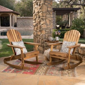 Christopher Knight Home Malibu Outdoor Acacia Wood Adirondack Rocking Chairs, 2-Pcs Set, Natural Stained