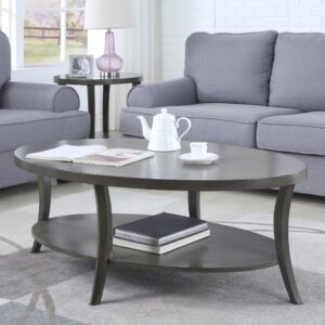 roundhill furniture perth contemporary oval shelf coffee table, gray